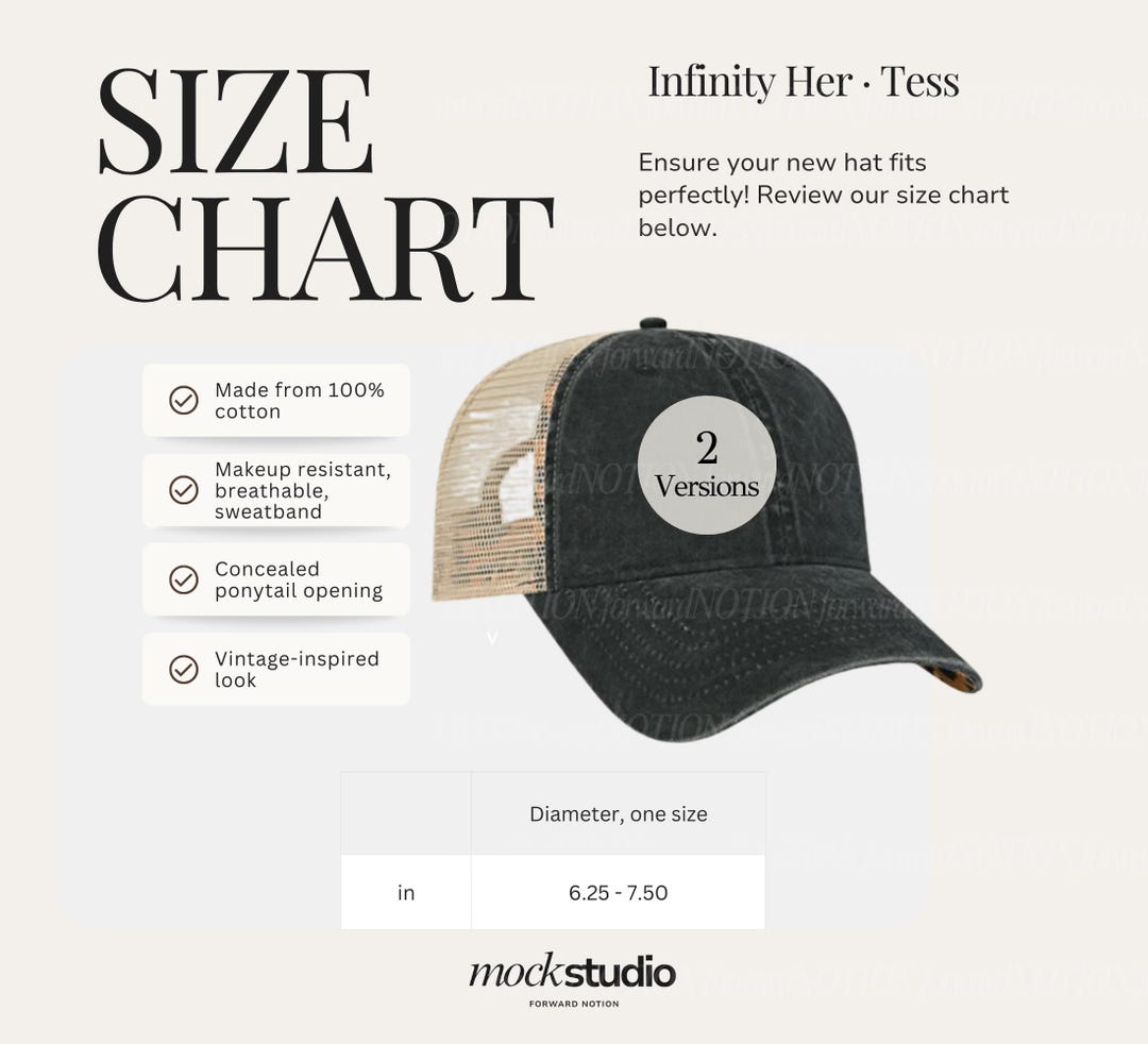 Infinity Her Size Guide Tess Mockup Womens Mesh Cap Size Chart - Etsy