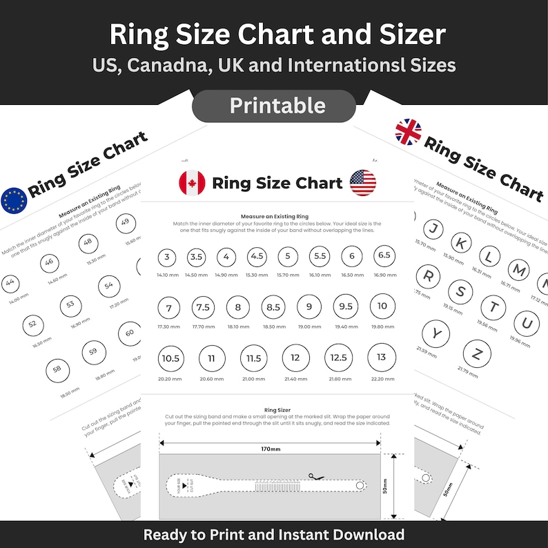Printable Ring Size Chart & Sizer - Accurate Ring Size Guide ...