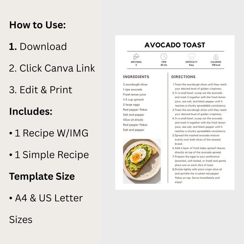 Cookbook Template Canva | Fillable & Blank Cookbook Recipe Card ...