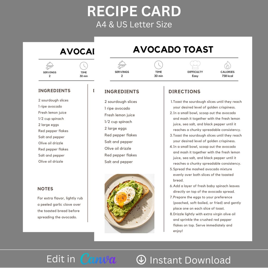 Cookbook Template Canva | Fillable & Blank Cookbook Recipe Card ...