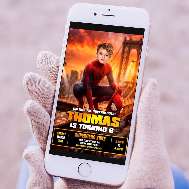 Spiderman Birthday Invitation With Photo, Superhero Party Invite ...