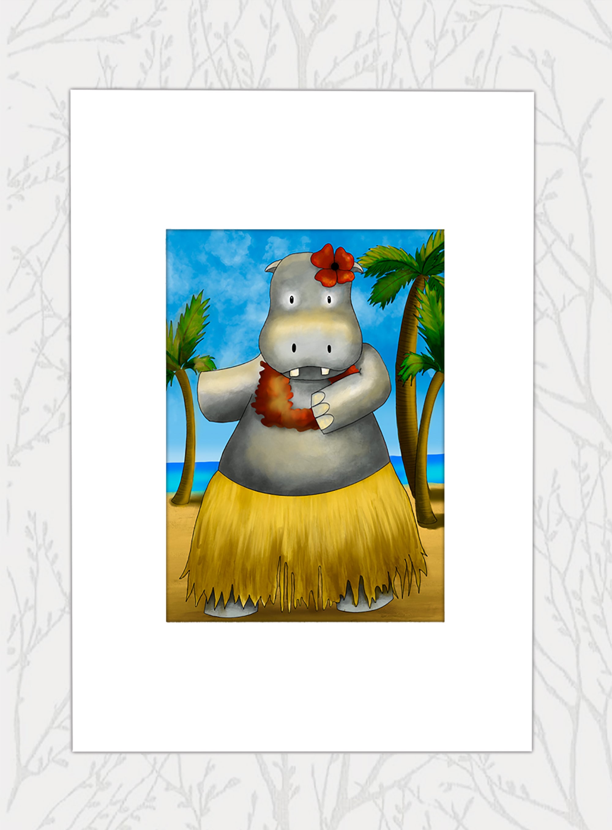 Hula the Hippo Hippo illustration fun whimsical animals | Etsy