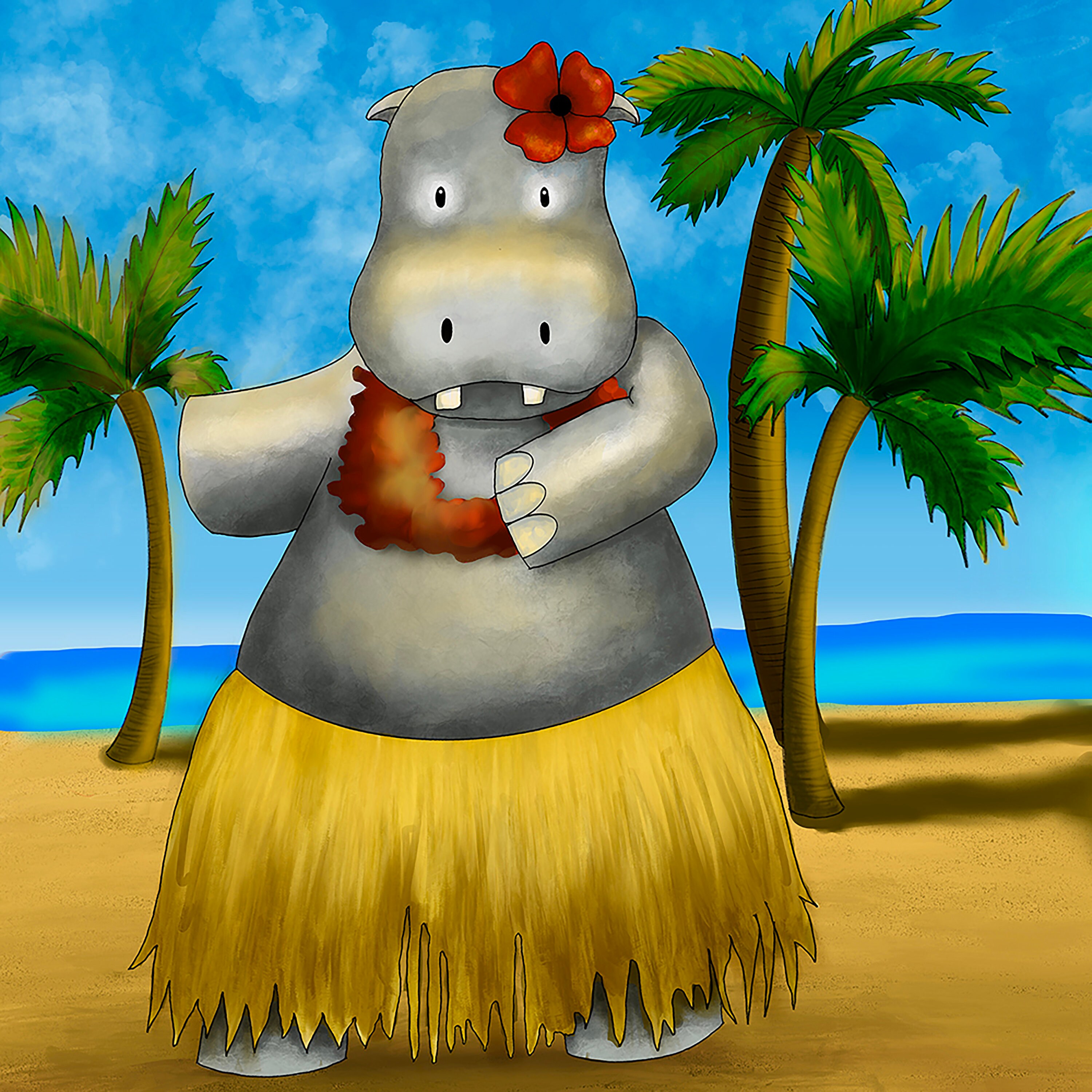 Hula the Hippo Hippo illustration fun whimsical animals | Etsy