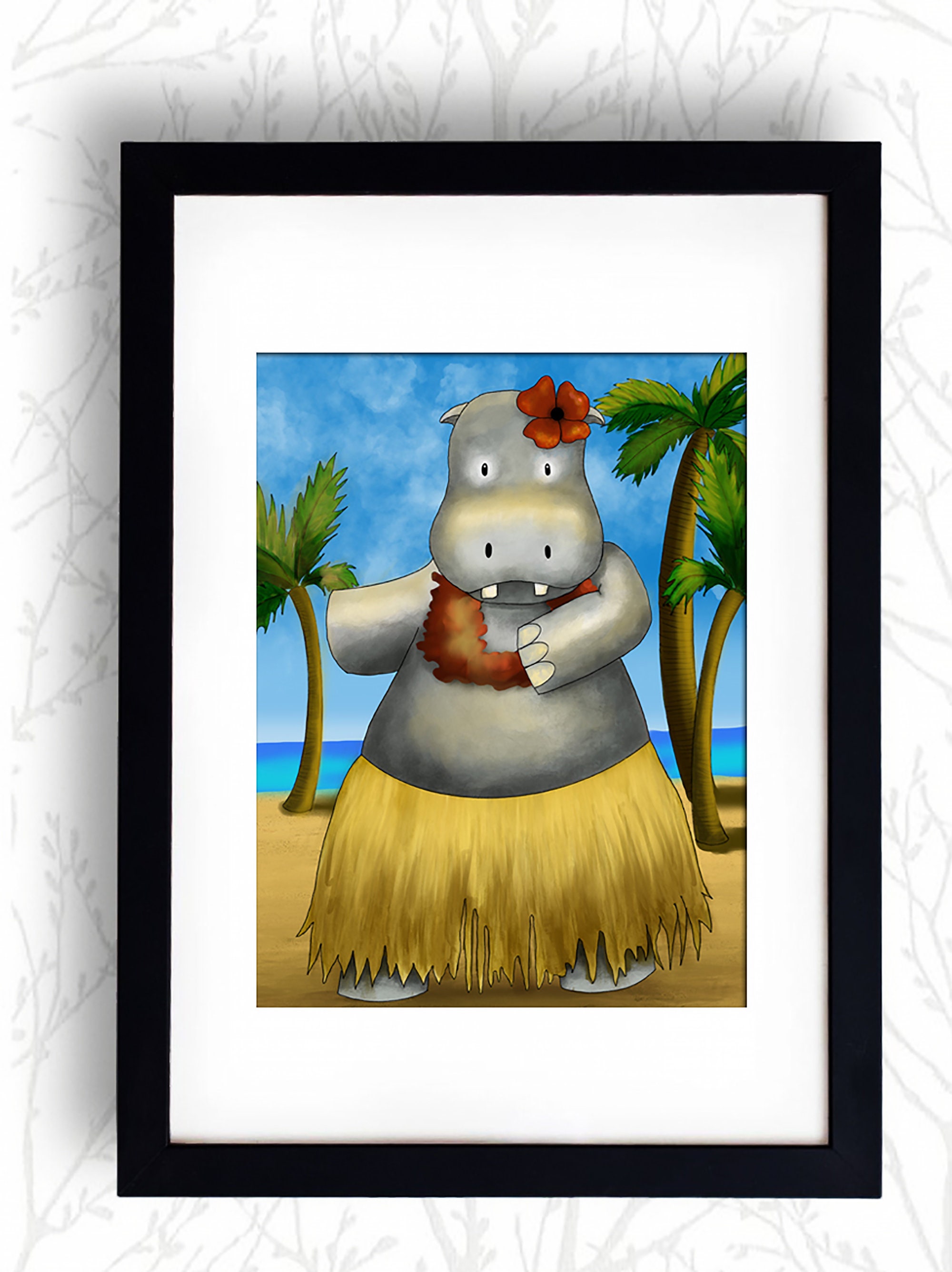 Hula the Hippo Hippo illustration fun whimsical animals | Etsy
