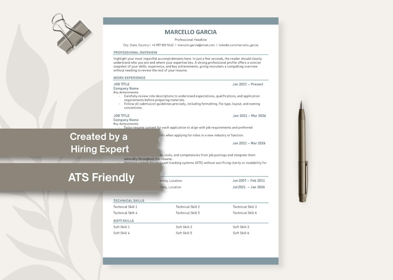 HR Approved ATS Friendly Resume Template, Word Google Docs CV, Modern ...