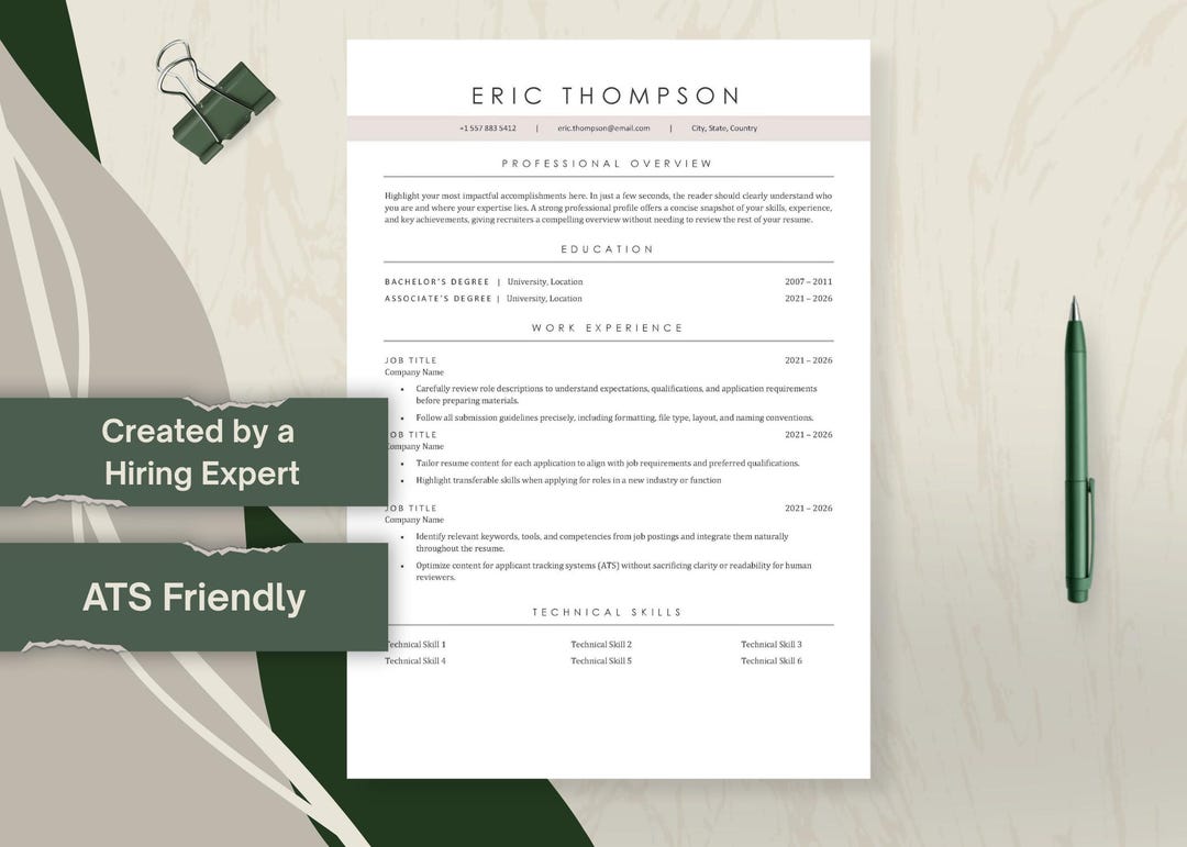 ATS Friendly Resume Template, Professional CV, Cover Letter, Interview ...