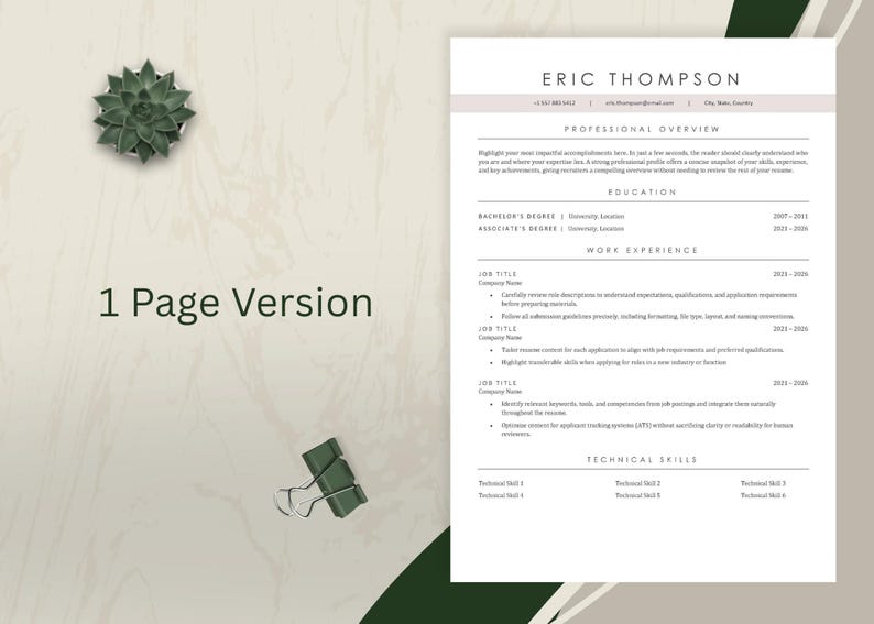 ATS Friendly Resume Template, Professional CV, Cover Letter, Interview ...