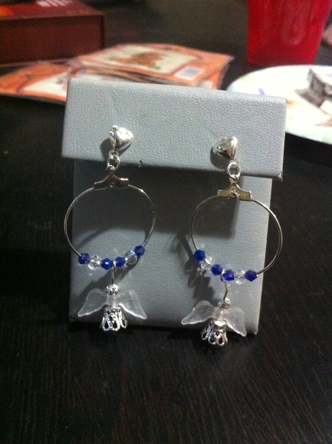 Pendientes de ángel de aro azul - Etsy España