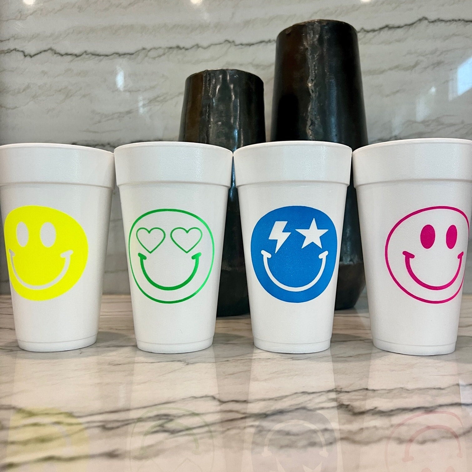 20 Oz. Styrofoam Party Cups, Smiley Faces in Neon Colors - Etsy