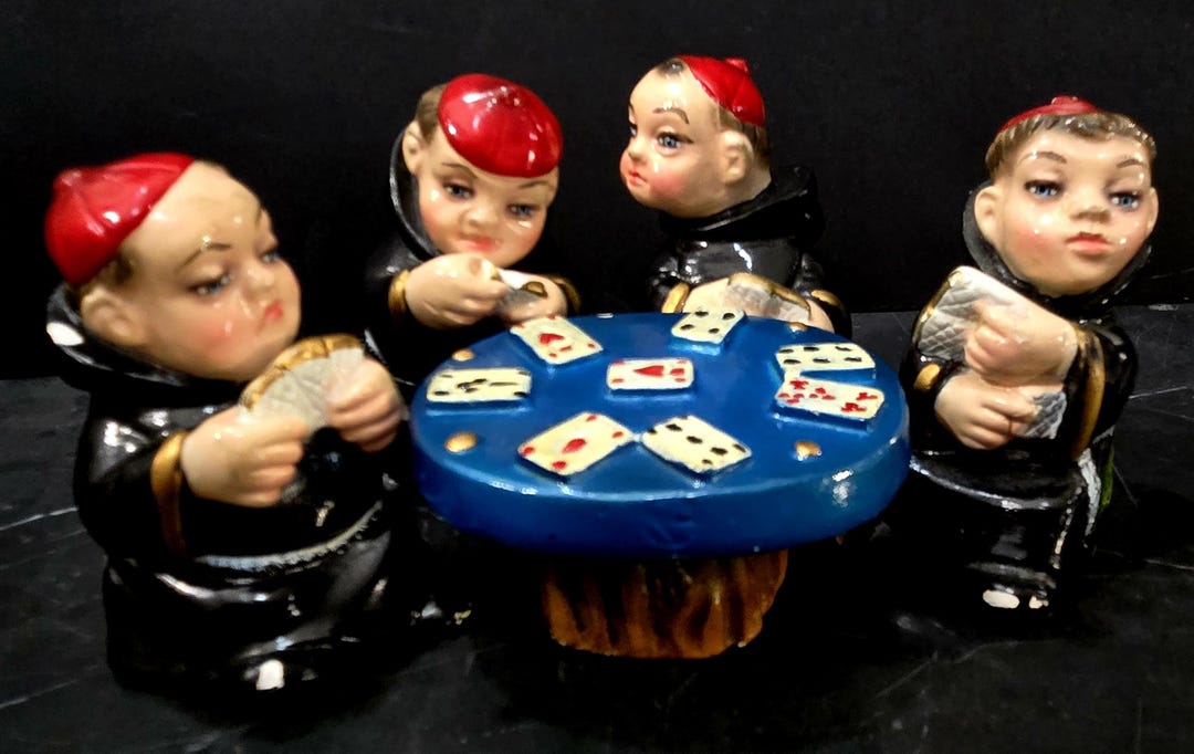 Vintage Resin Monk Figurines | 5 Pc Set | Mid-century Kitsch Gambling ...