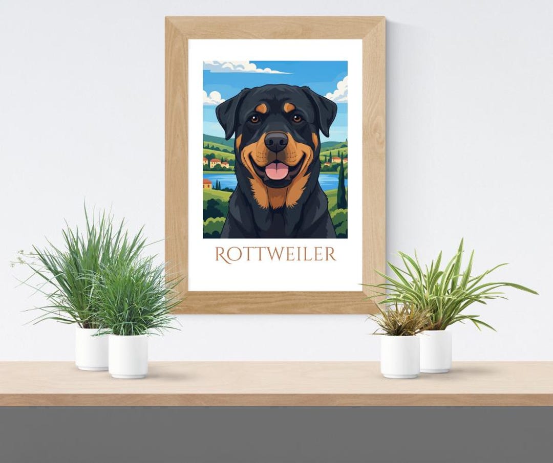 Rottweiler Poster - Cartoon Dog Wall Art - Funny Dog Print - Dog Poster ...