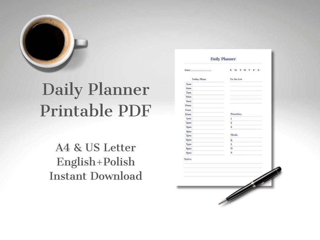 Daily Planner Printable PDF - A4 & US Letter - Minimalist Day Planner ...