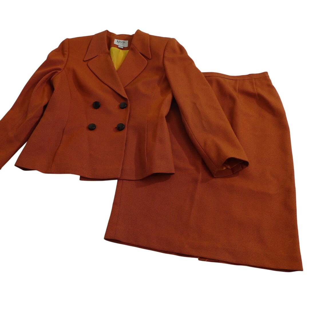 NYP 2 Pc Suit Orange Brown Rust Women Size 10 Double Breasted Jacket ...