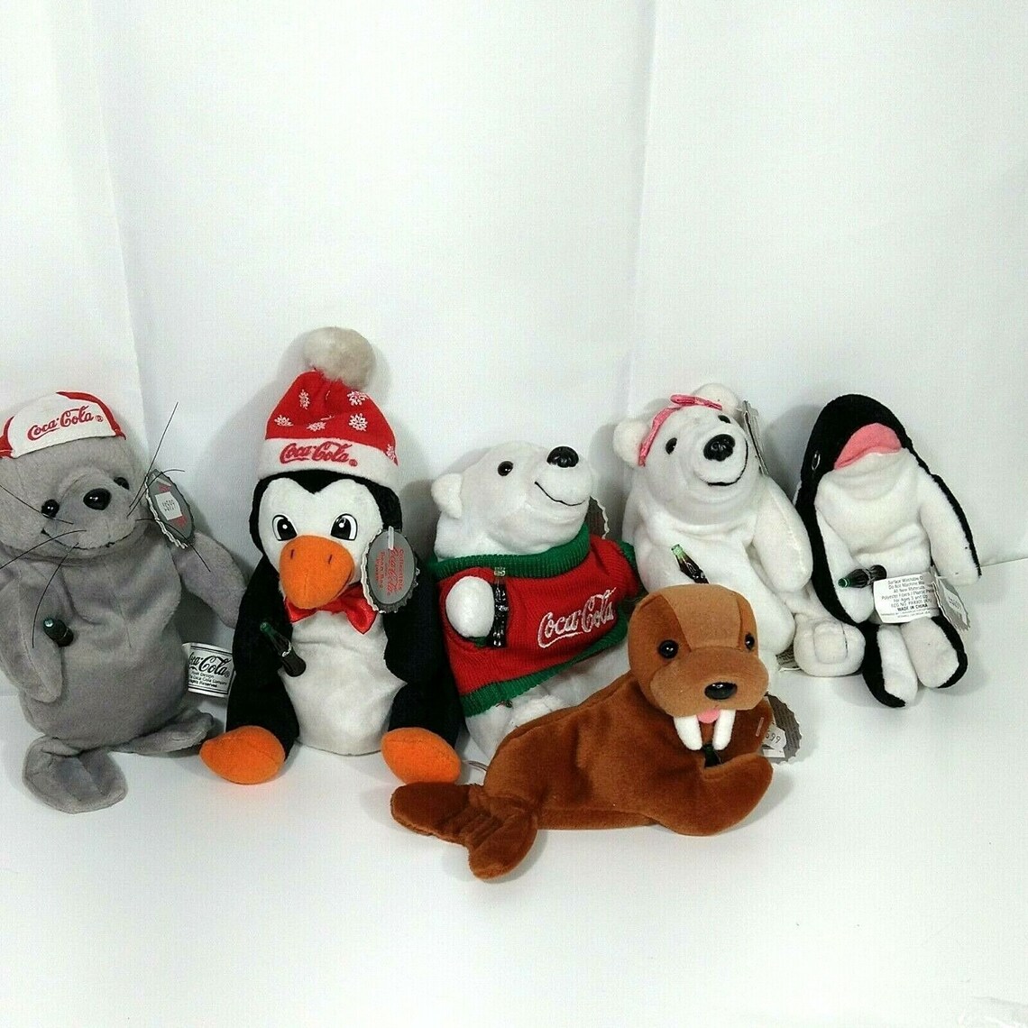 Lot of 6 Coca-cola Collectible Plush Toys Bear Seal Penguin Whale ...