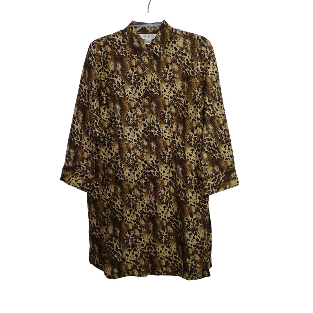 Vtg Allison Taylor Leopard Animal Print Silk Blouse Shirt Dress Women ...