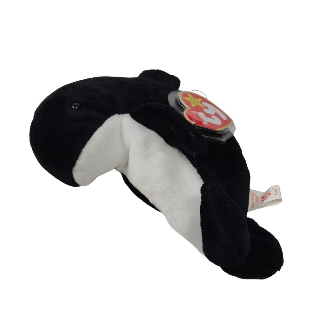 Vtg Ty Original Beanie Babies Waves Orca Plush 1996 Black With Tag ...