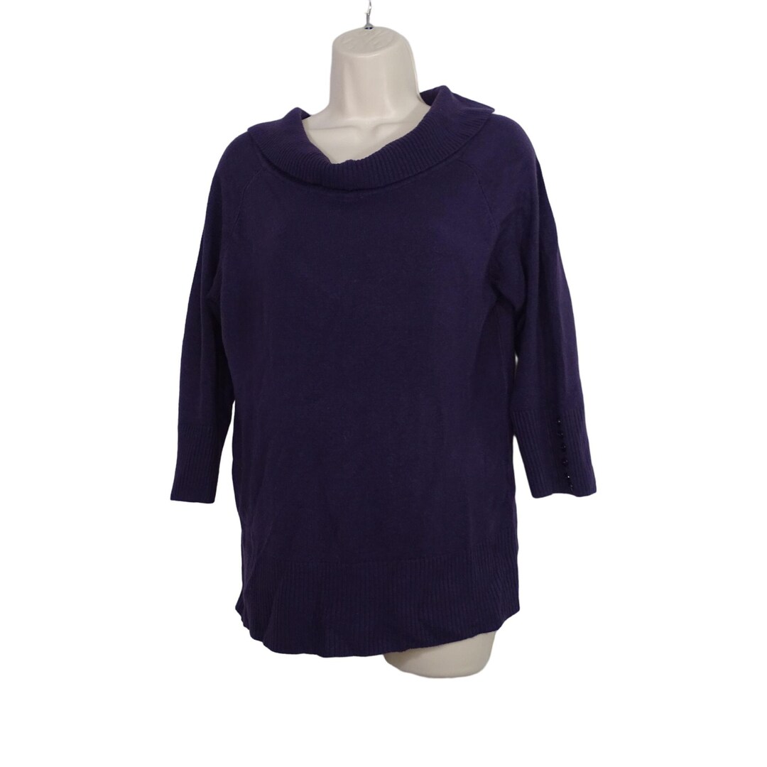 Debbie Morgan Cowl Neck Acrylic Sweater Women Size M Purple 3/4 Sleeve ...
