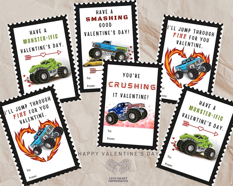 Printable Monster Truck Valentine's Cards, Monster Truck Valentines ...