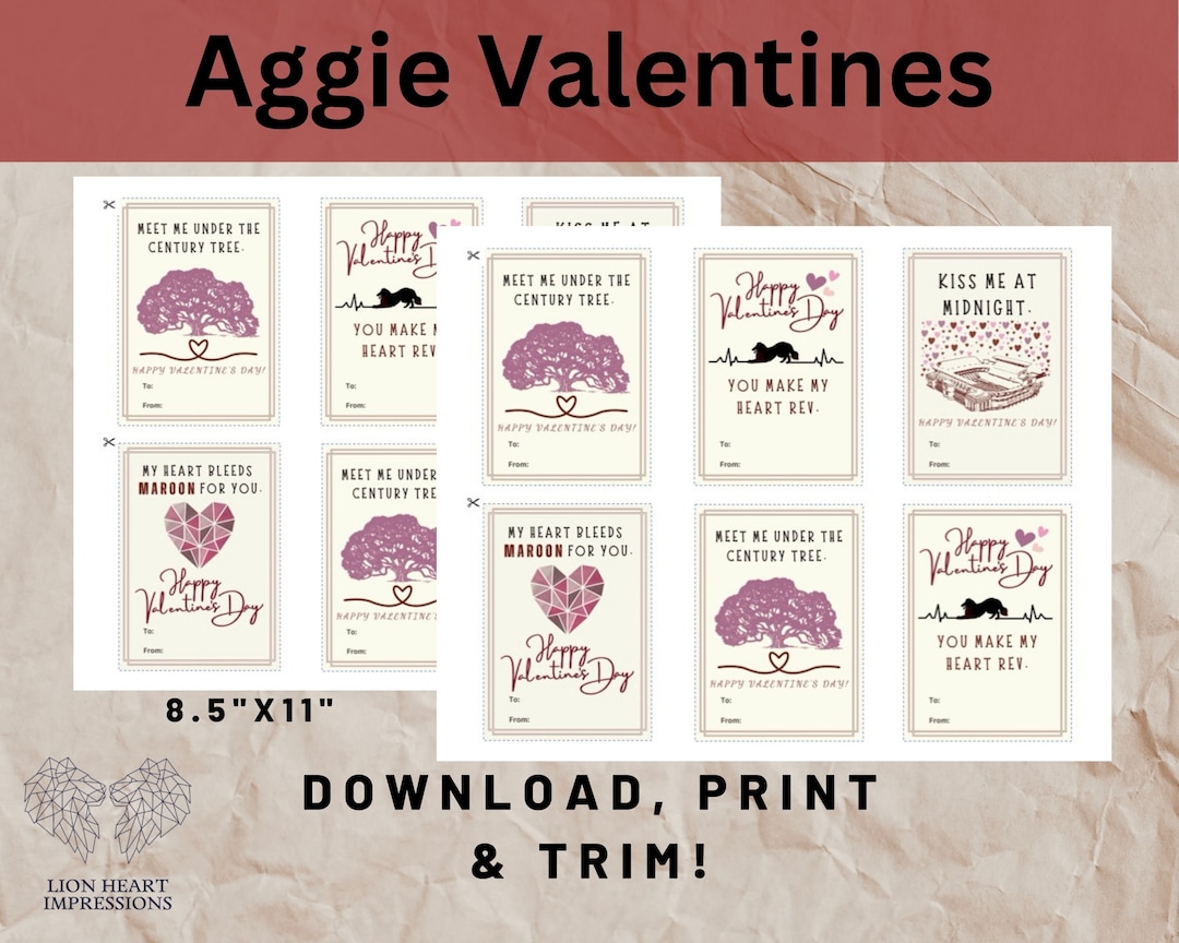 Printable Aggie Valentine's Day Cards, Classroom Valentines Day Cards ...