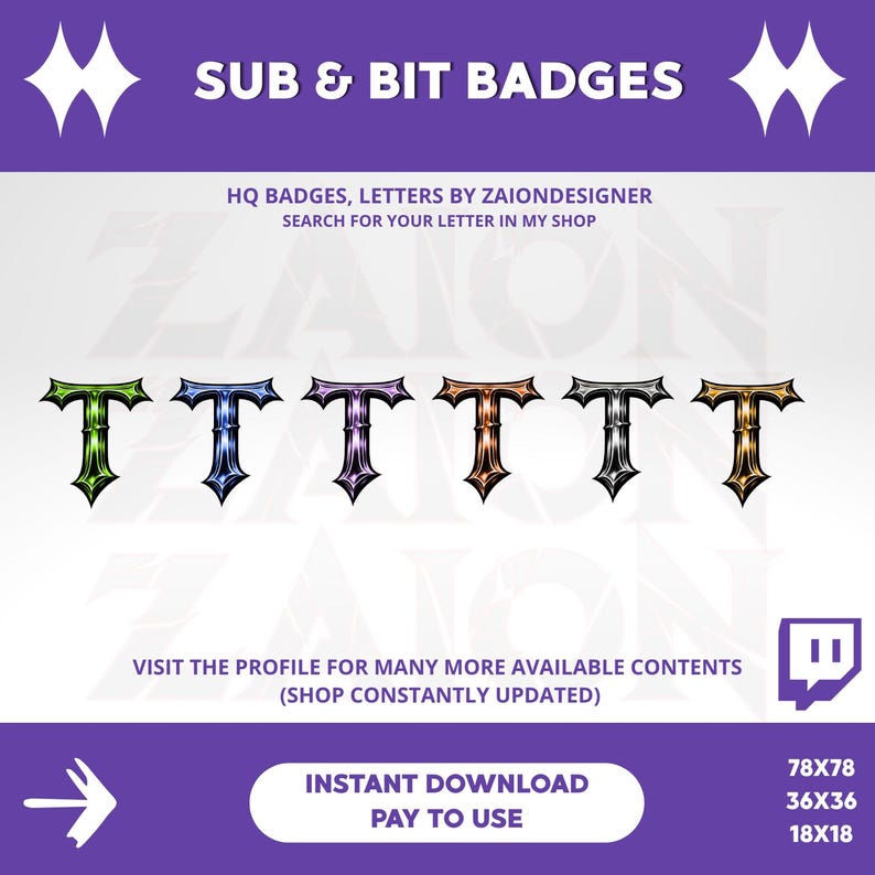 Twitch Sub & Badges, HQ Digital Product, Letter - Letters (T), Badges ...