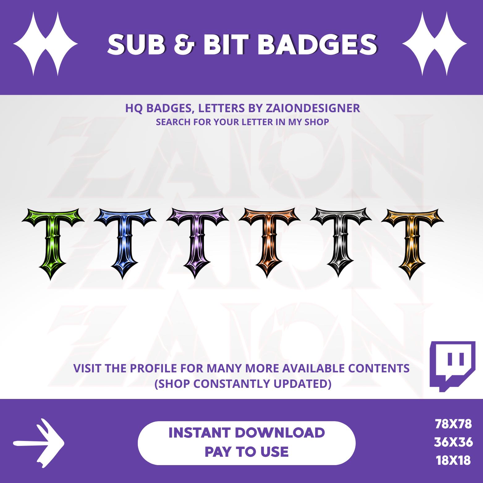 Twitch Sub & Badges, HQ Digital Product, Letter - Letters (T), Badges ...