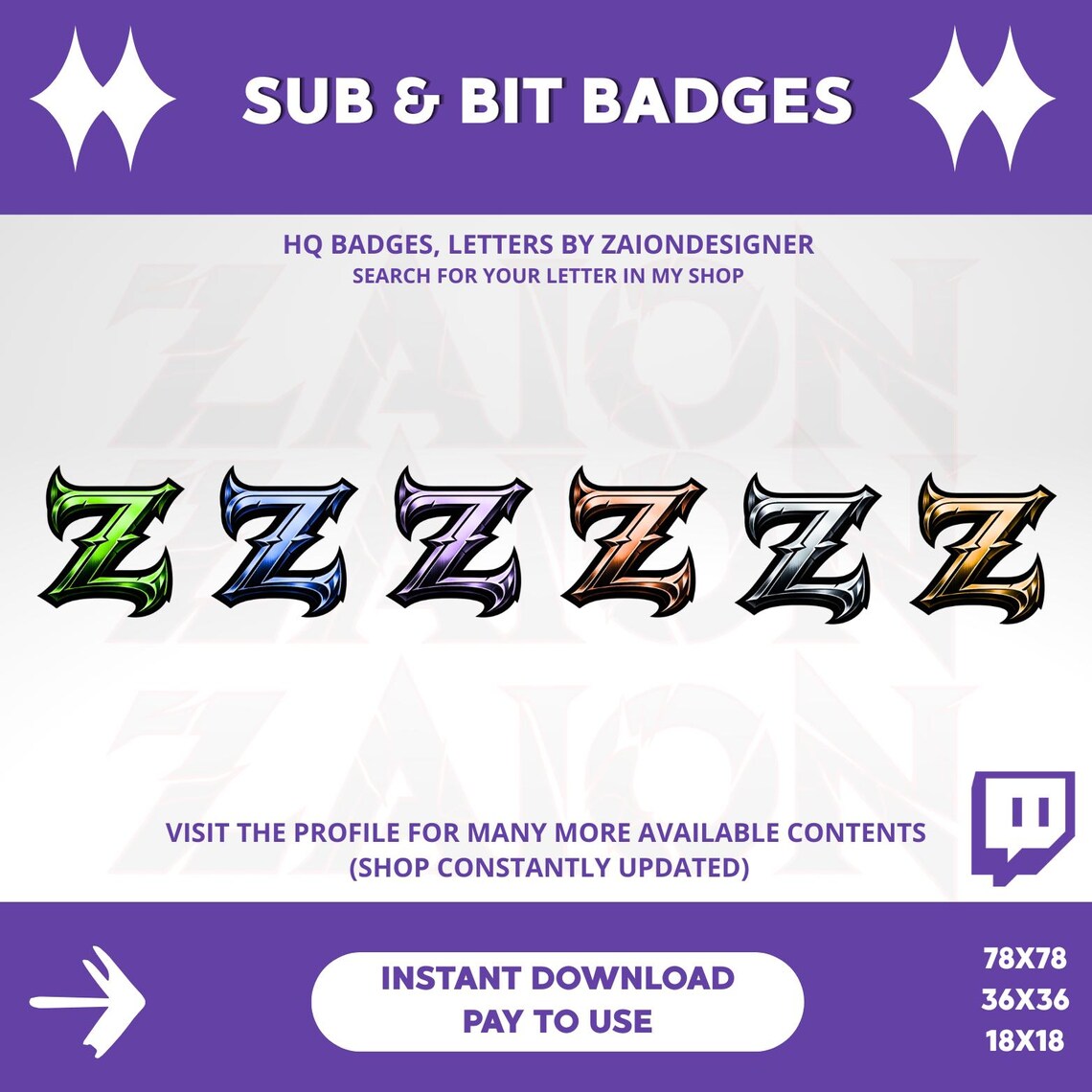 Twitch Sub & Badges, HQ Digital Product, Letter - Letters (Z), Badges ...