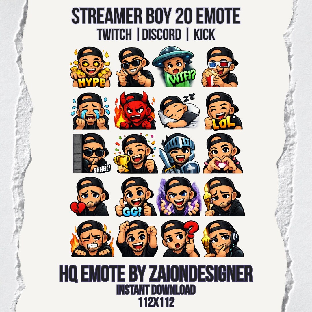 Emote Pack for Twitch - Bold Male With Cap 20 Emotes in HQ - Hair, Male ...