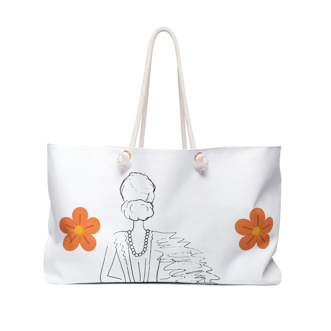 Retro Flapper Illustration Weekender Bag | Orange Flower Accents - Etsy