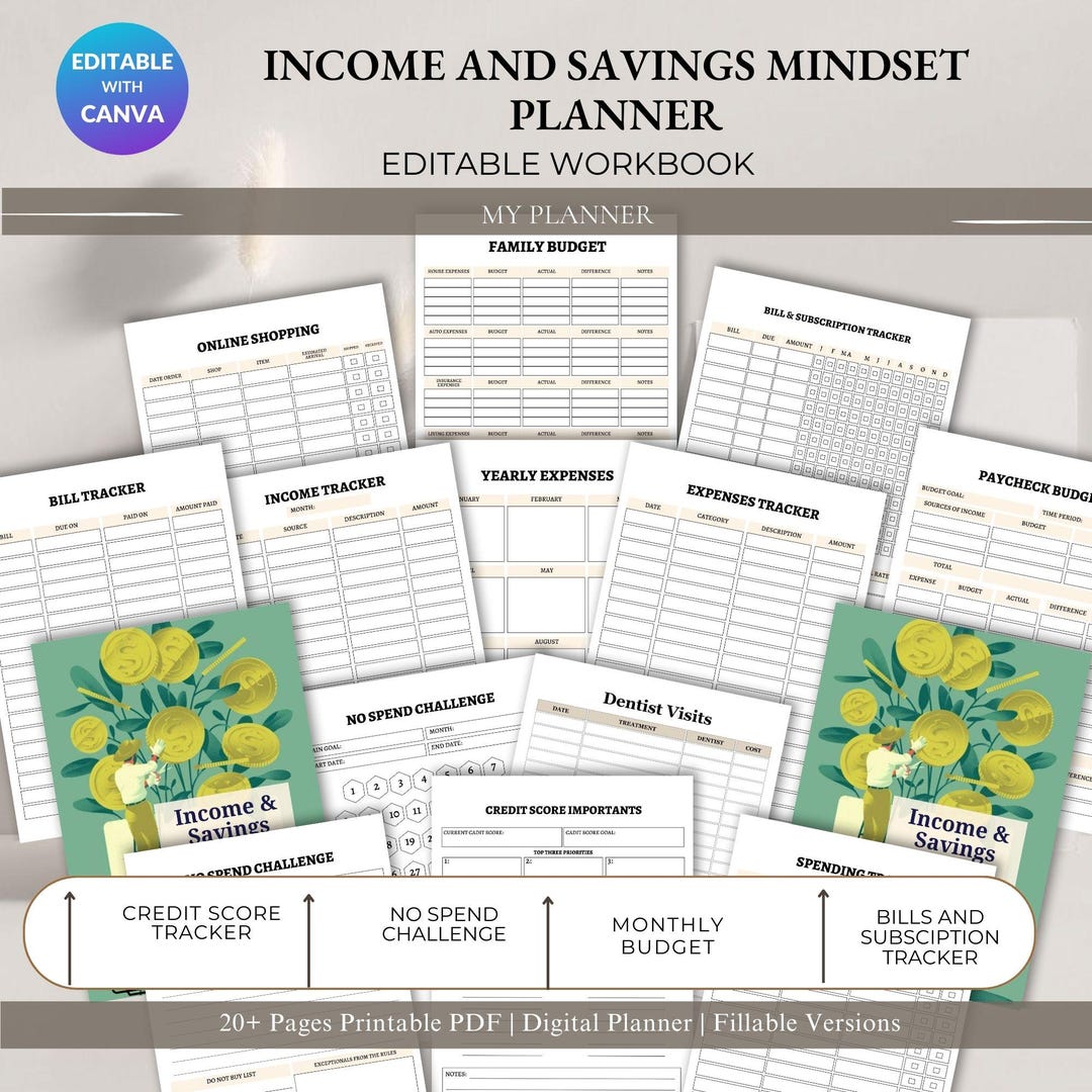 Income and Savings Mindset Planner | Financial Growth & Money Mindset ...