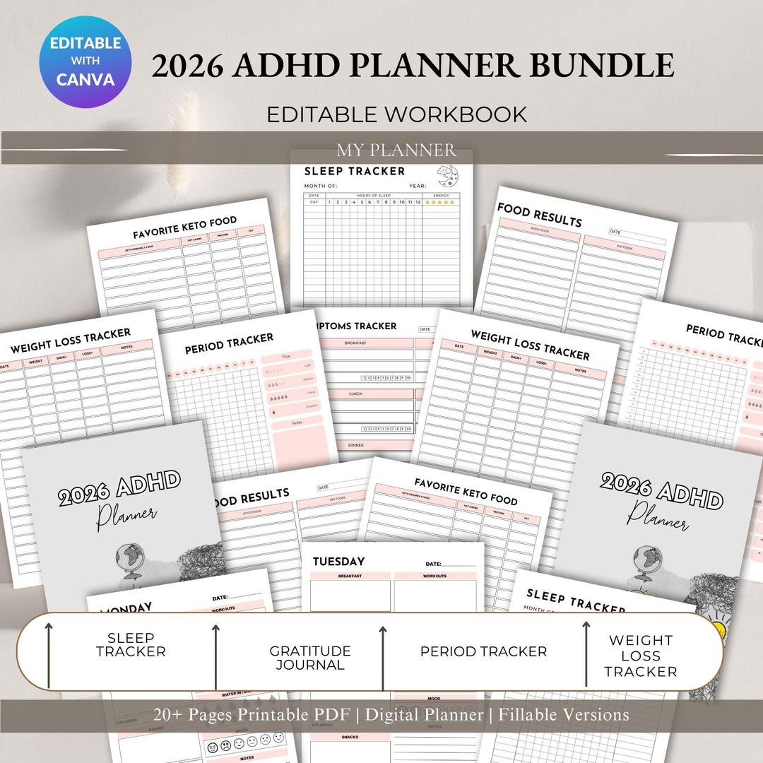 2026 ADHD Planner Bundle | Adhd-friendly Daily Planner | Focus, Routine ...