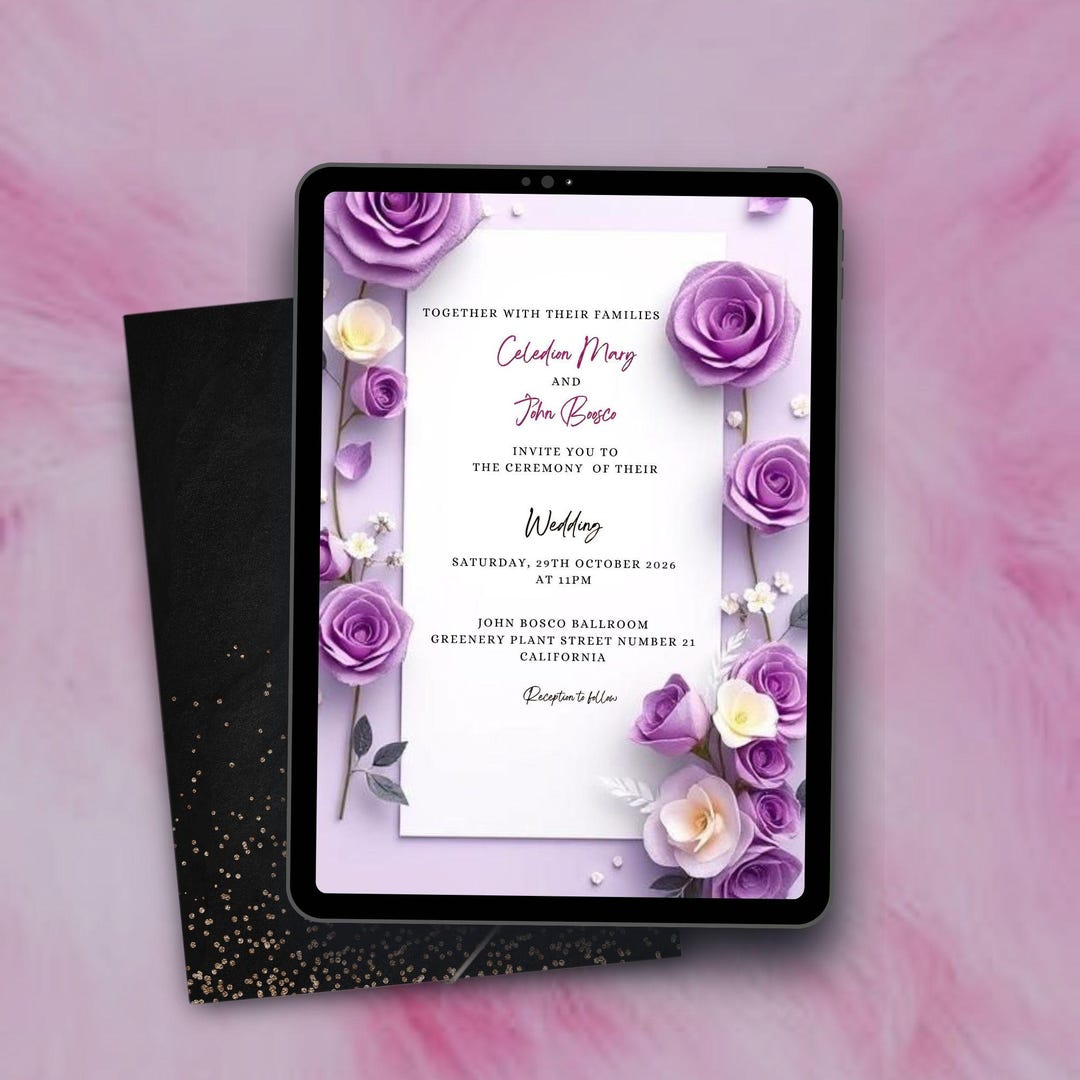 Luxury Purple Floral Wedding Invitation | Elegant Flowery Wedding ...
