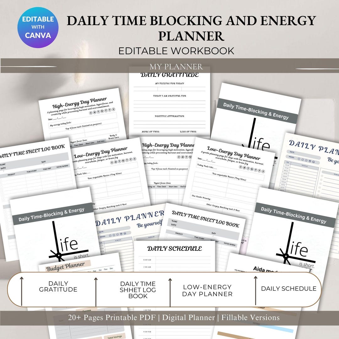 Daily Time Blocking and Energy Planner | Productivity & Focus Planner ...