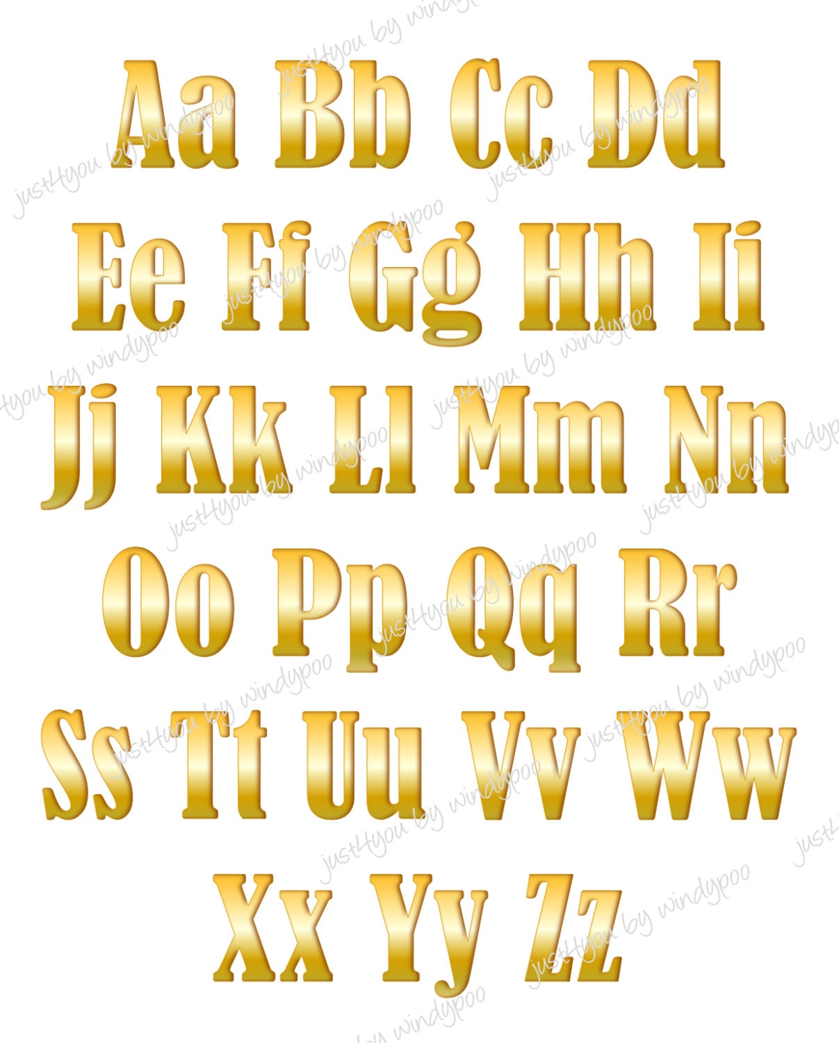 24k Gold Font Clipart Instant Download Upper & Lower Case | Etsy