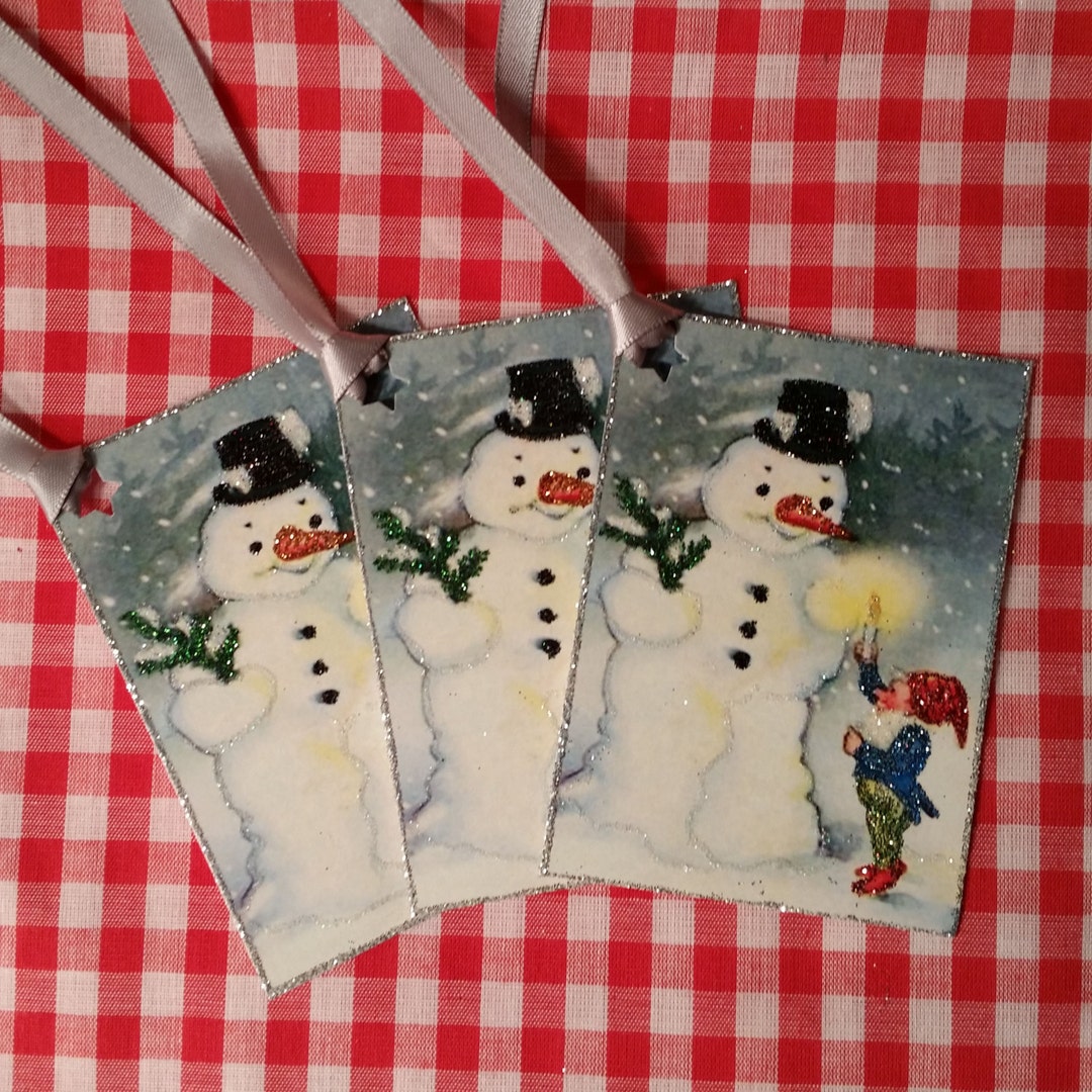 Glittered Christmas Tags, Snow Buddies Snowman & Elf, Extra Sparkly! - Etsy
