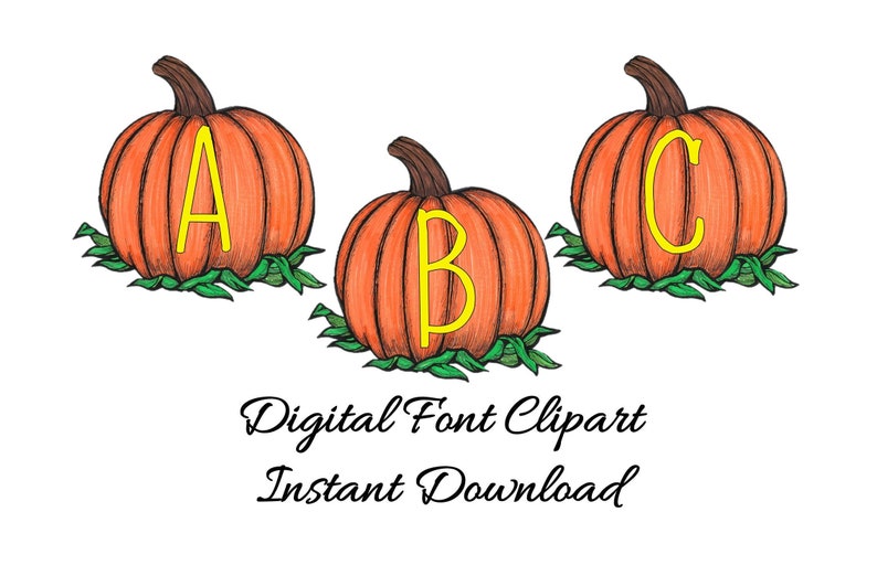Pumpkin Font Clipart, Hand Drawn Letters, Numbers, Symbols (digital ...