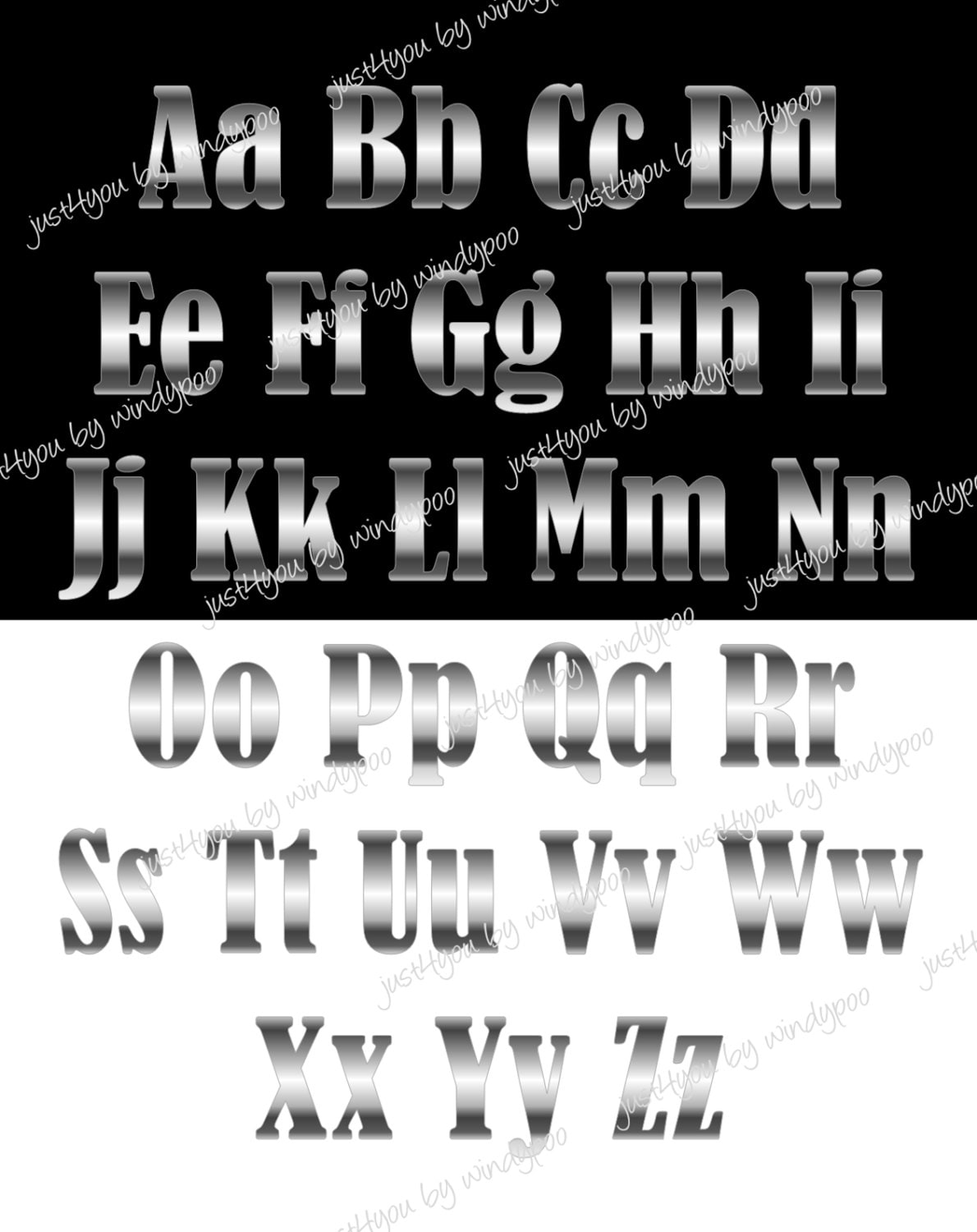 Sterling Silver Font Clipart Instant Download Upper & Lower | Etsy