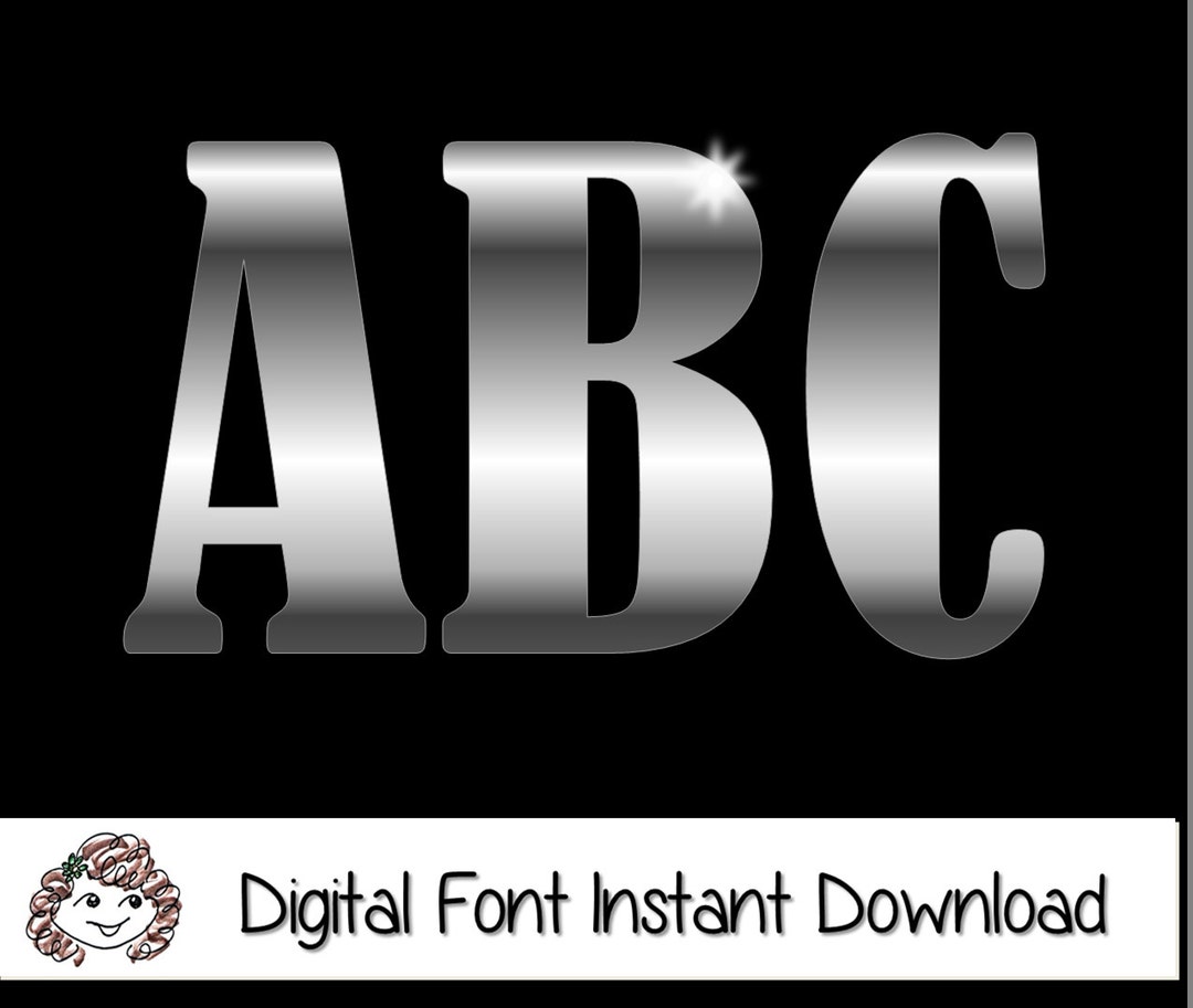 Sterling Silver Font Clipart, Instant Download, Upper & Lower Case ...