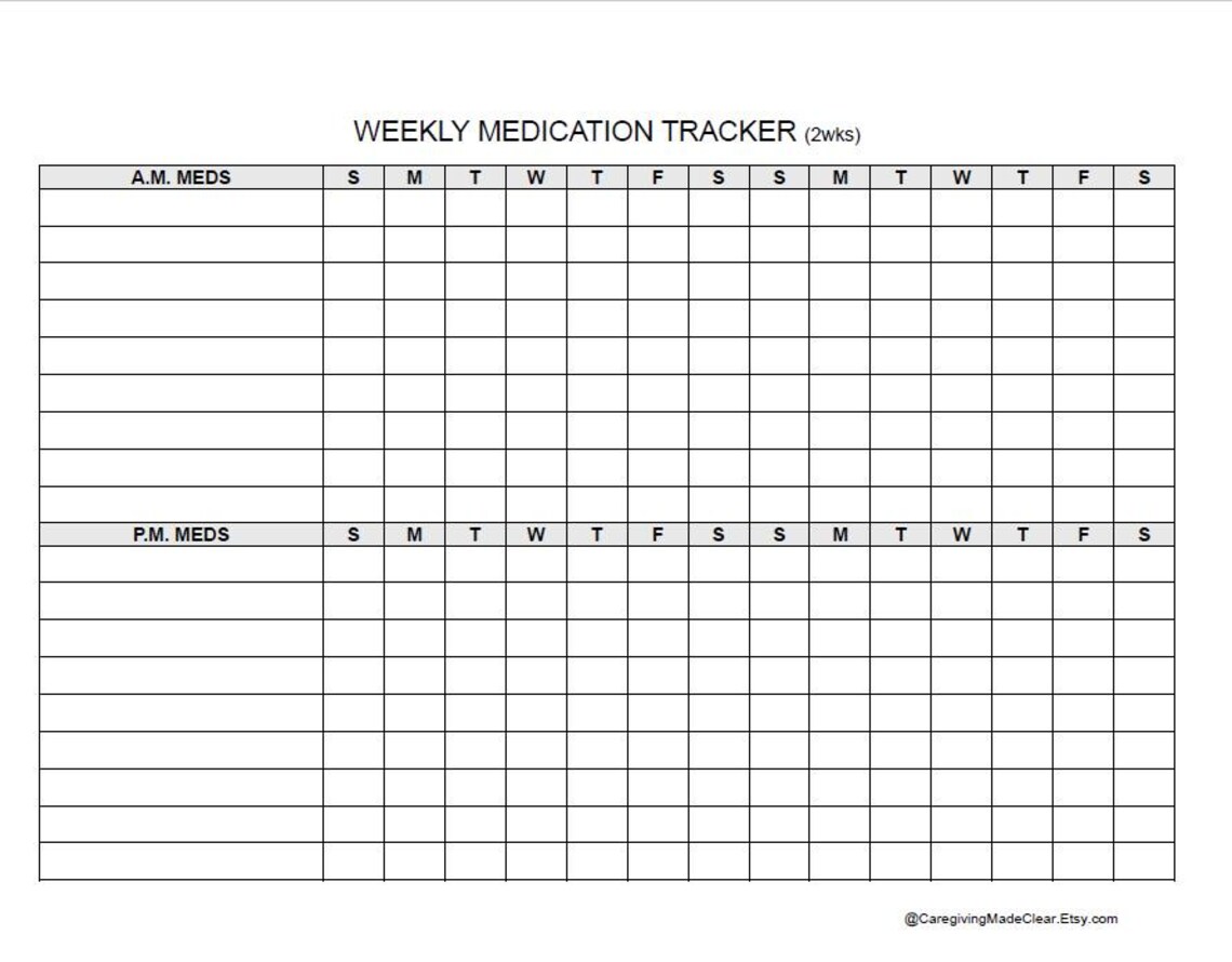 Medication List and 2-week Medication Tracker | Printable & Fillable ...