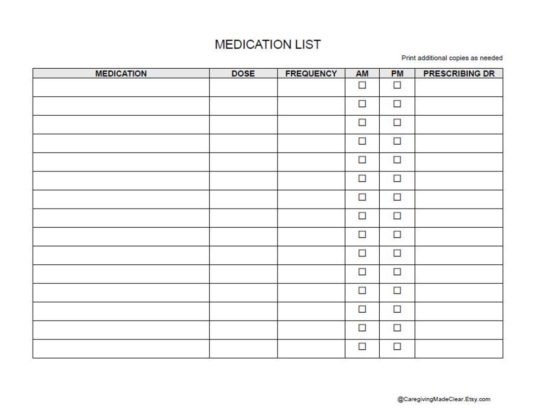 Medication List and 2-week Medication Tracker | Printable & Fillable ...