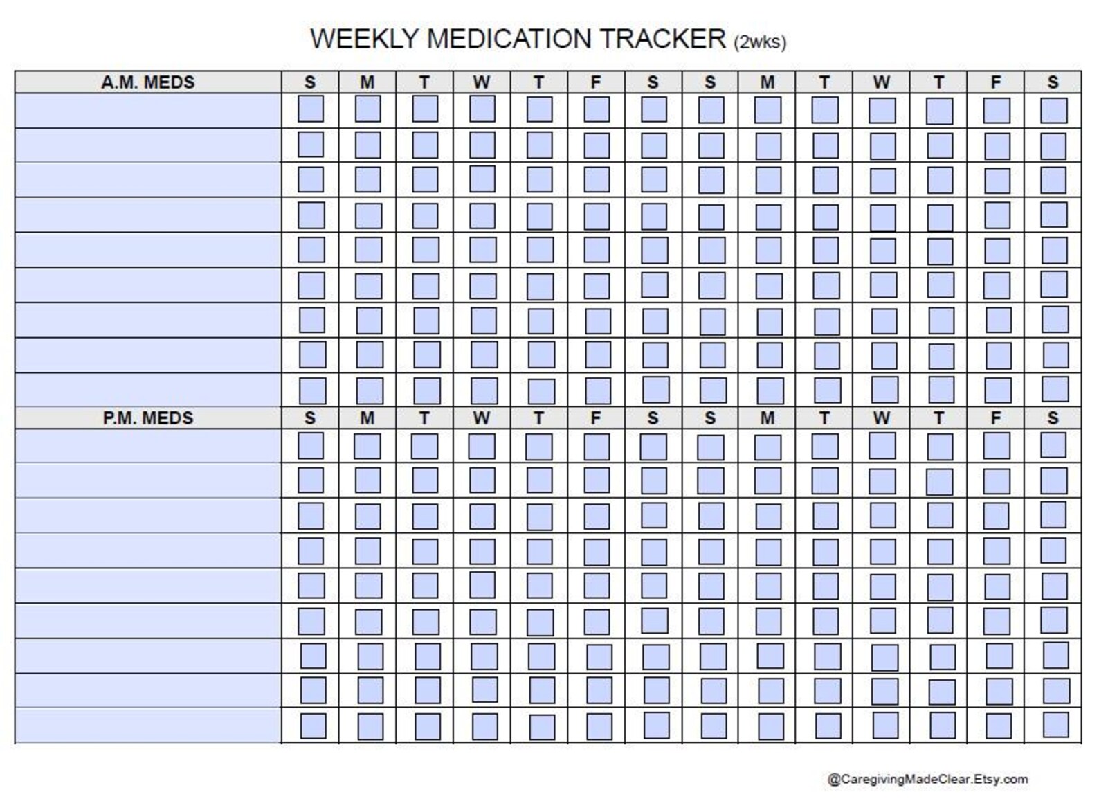 Medication List and 2-week Medication Tracker | Printable & Fillable ...