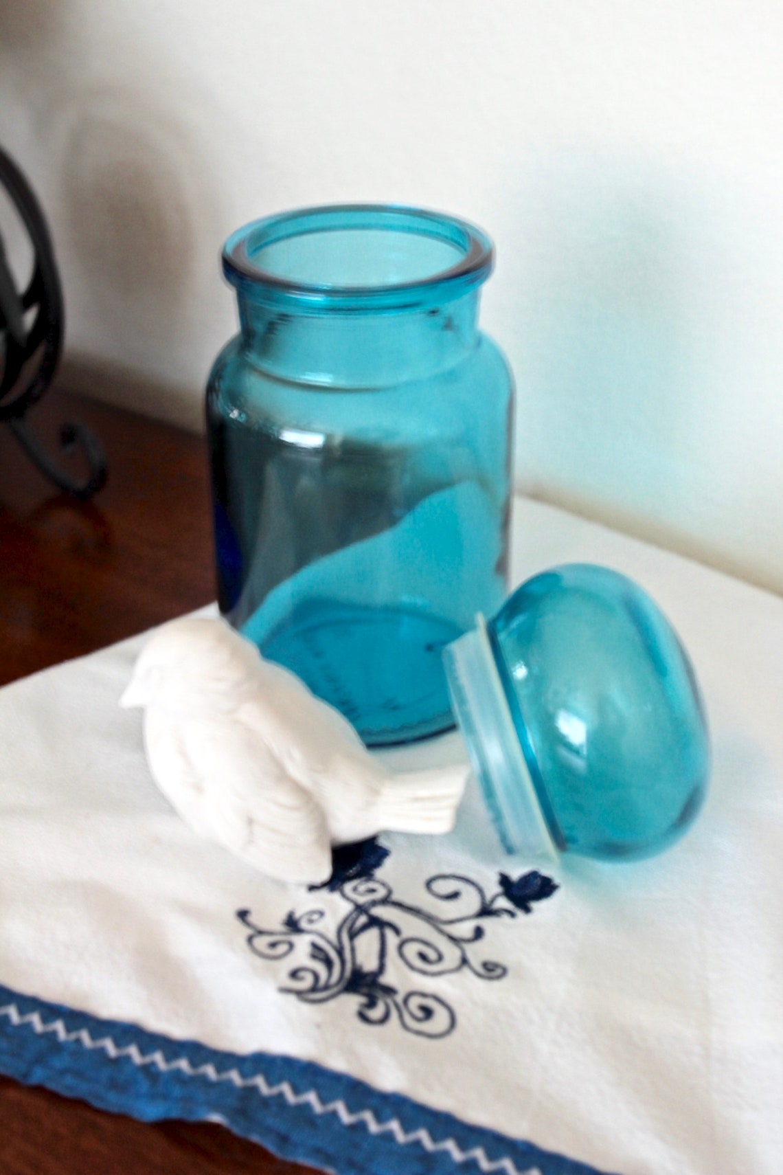 Collectible Mid-century Turquoise Blue Glass Belgian Lidded | Etsy