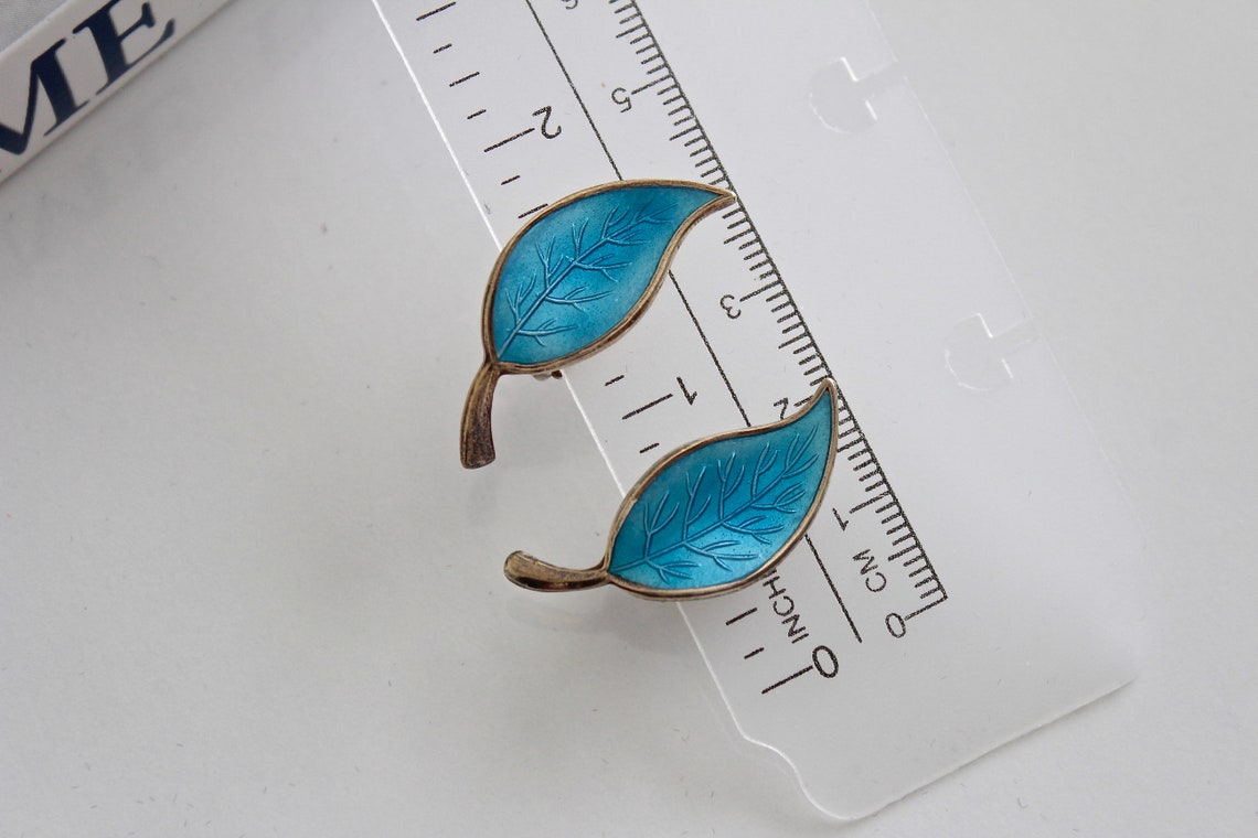 Meka Denmark Blue Enamel Leaf Sterling Earrings Denmark Jewelry # 2462 ...