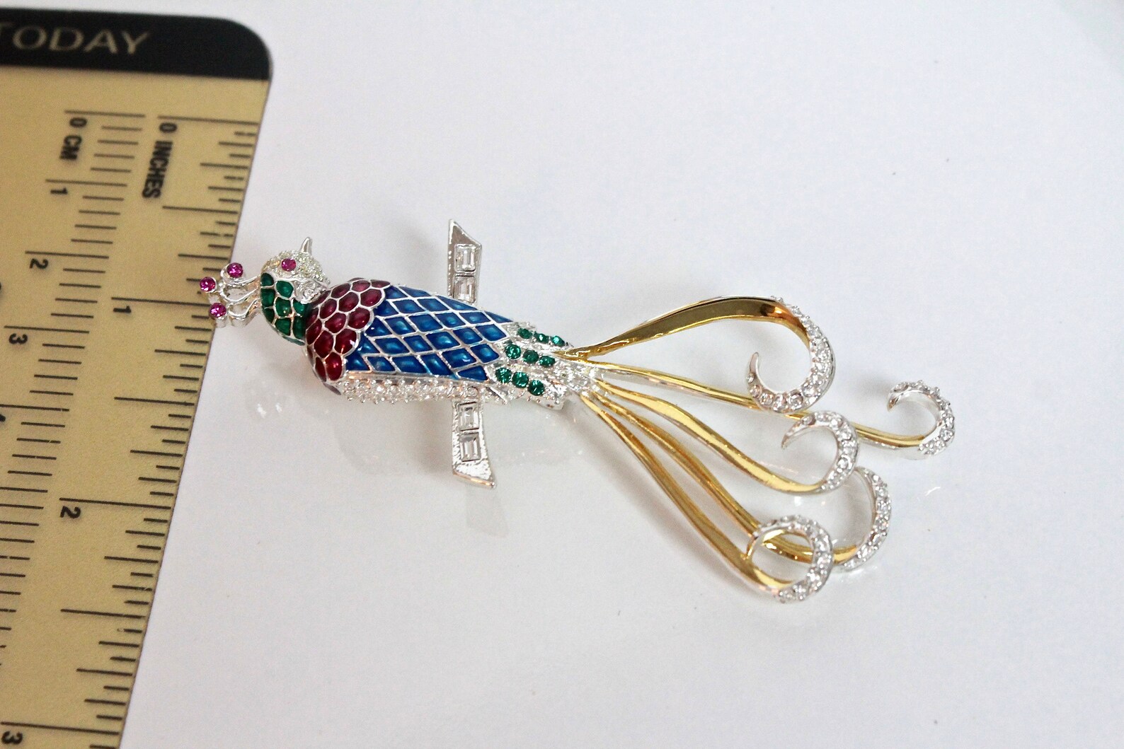 MMA PEACOCK Bird Figural Brooch Pin With Blue, Red and Green Enamel ...