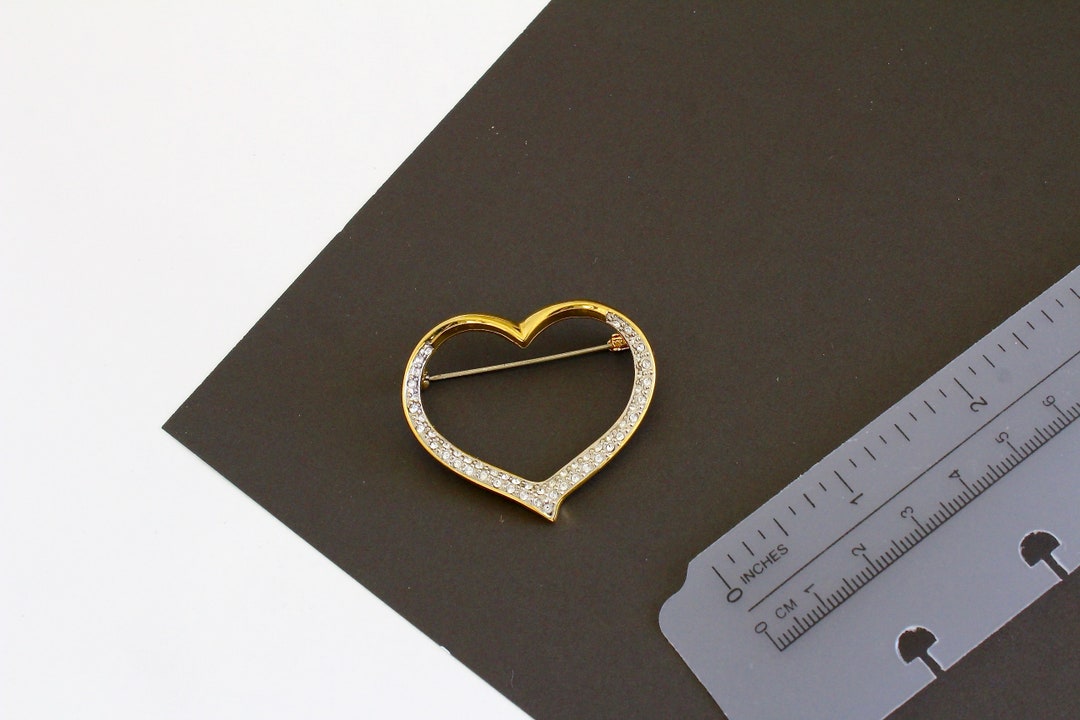 Butler Signed Goldtone Heart Pin Brooch With Crystal Rhinestones #2090 ...