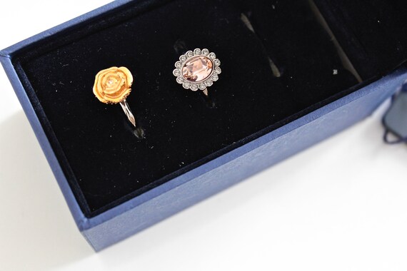 Boxed Vintage Swarovski Rings Set: Floral & Crystal, … - Gem