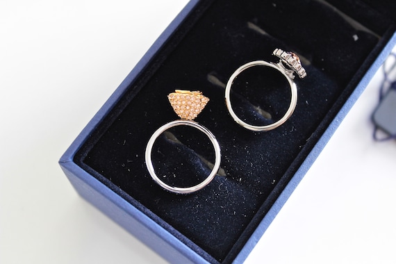 Boxed Vintage Swarovski Rings Set: Floral & Crystal, … - Gem