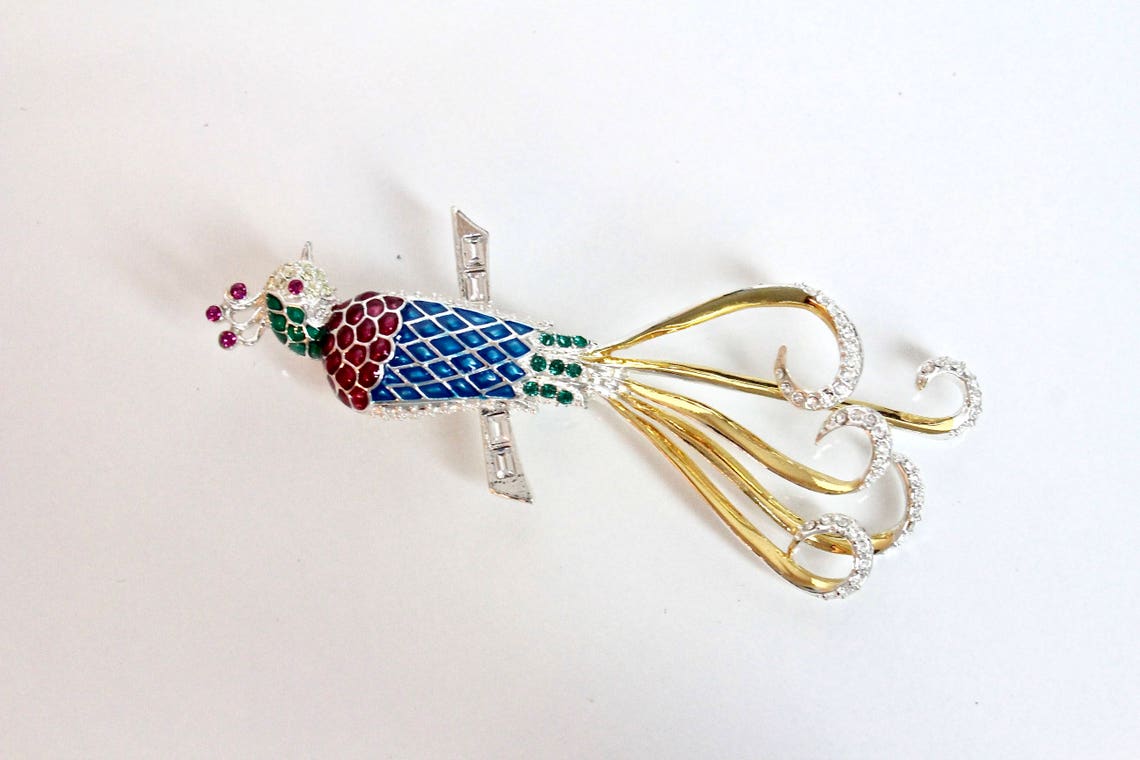 MMA PEACOCK Bird Figural Brooch Pin With Blue, Red and Green Enamel ...