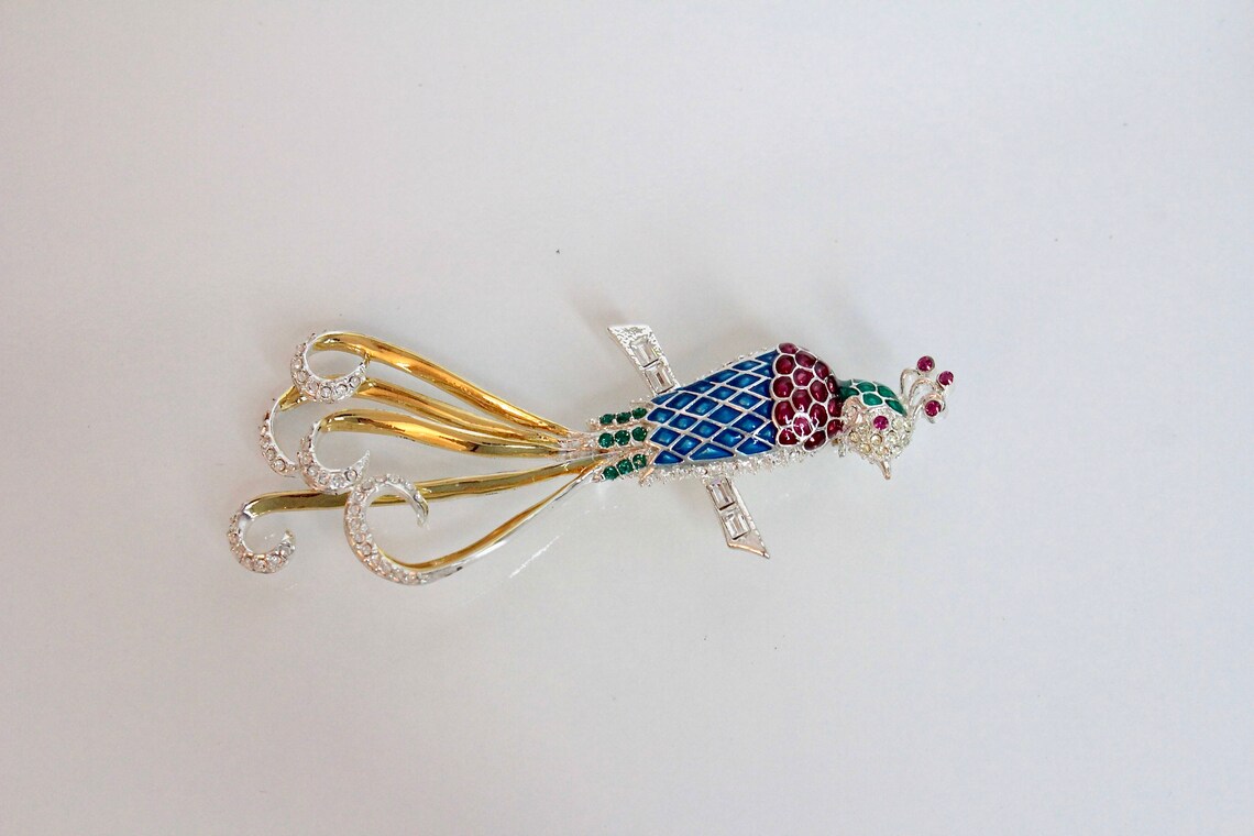 MMA PEACOCK Bird Figural Brooch Pin With Blue, Red and Green Enamel ...