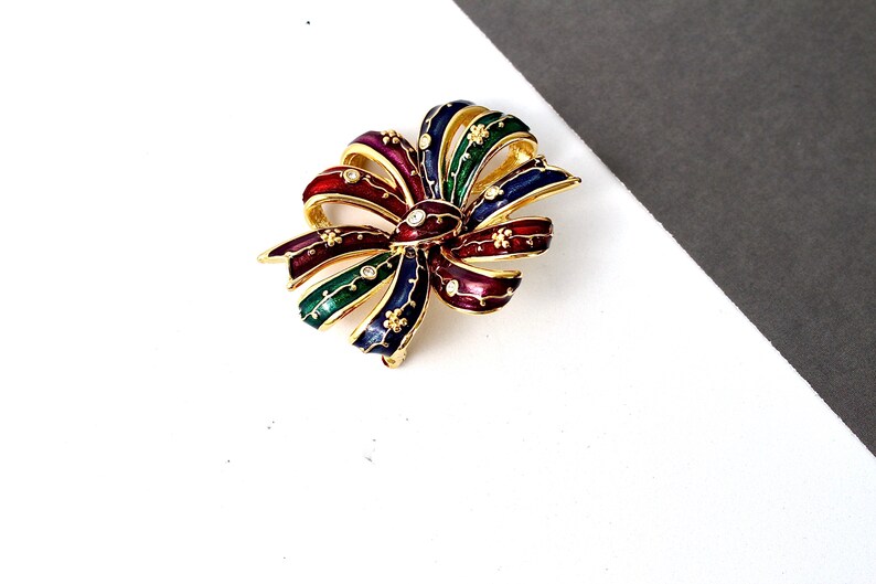 Signed Joan Rivers Multi-color Enamel BOW Brooch Pin With | Etsy