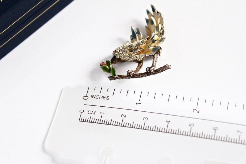 Signed KRAMER BIRD Small Brooch Pin Rhinestone Enameled Yellow Green ...